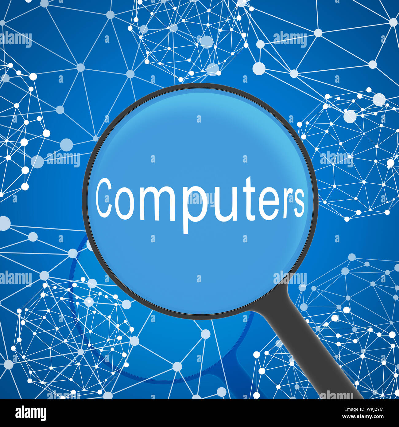 Magnifying glass looking Computers. Network on background. Business ...
