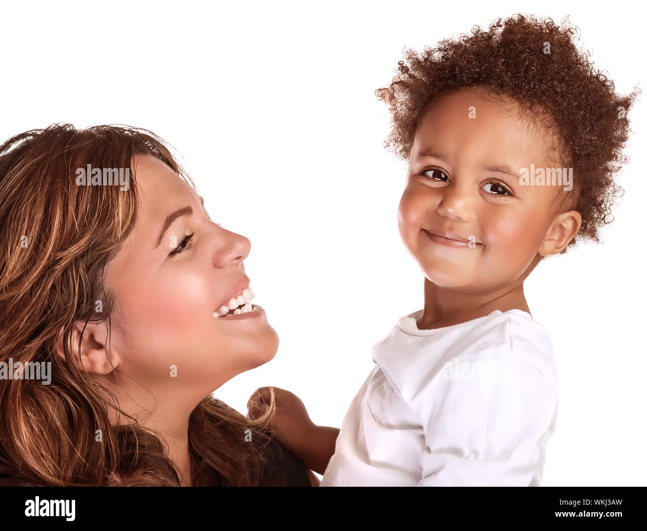 Closeup portrait of happy cheerful African family isolated on white ...
