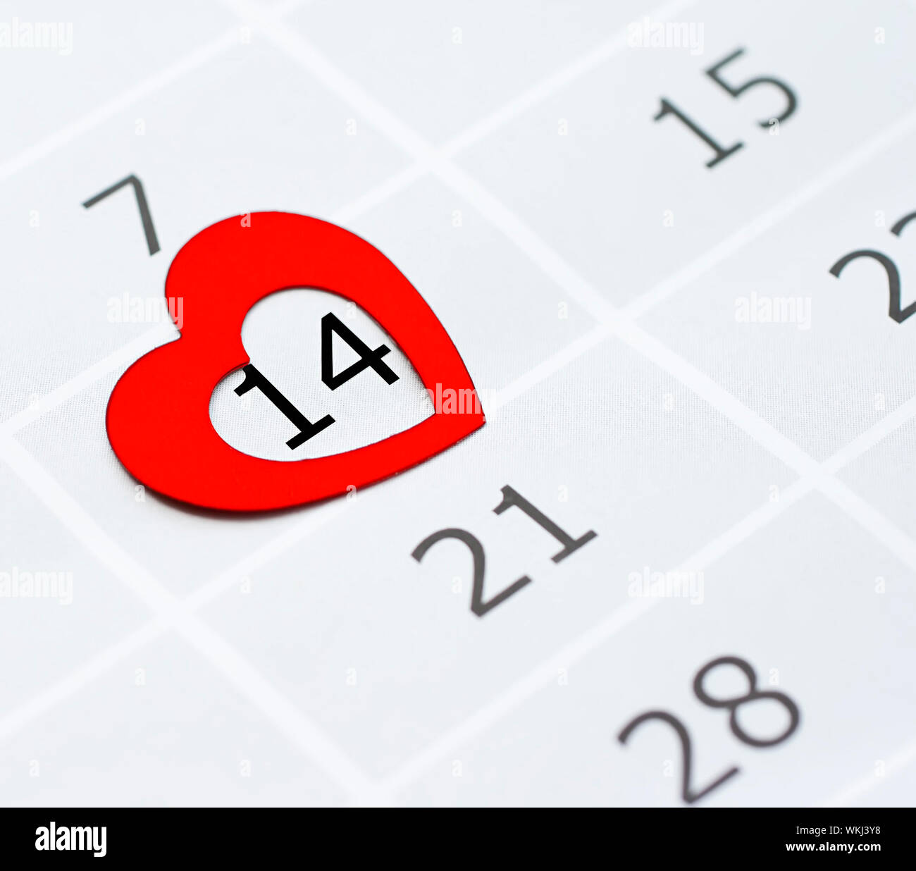 Page of the Calendar With Valentine's date inside the red heart Stock ...