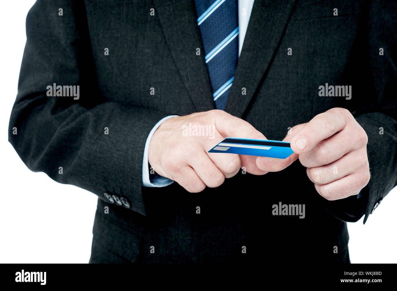 Cropped image of businessman checking his credit card Stock Photo - Alamy