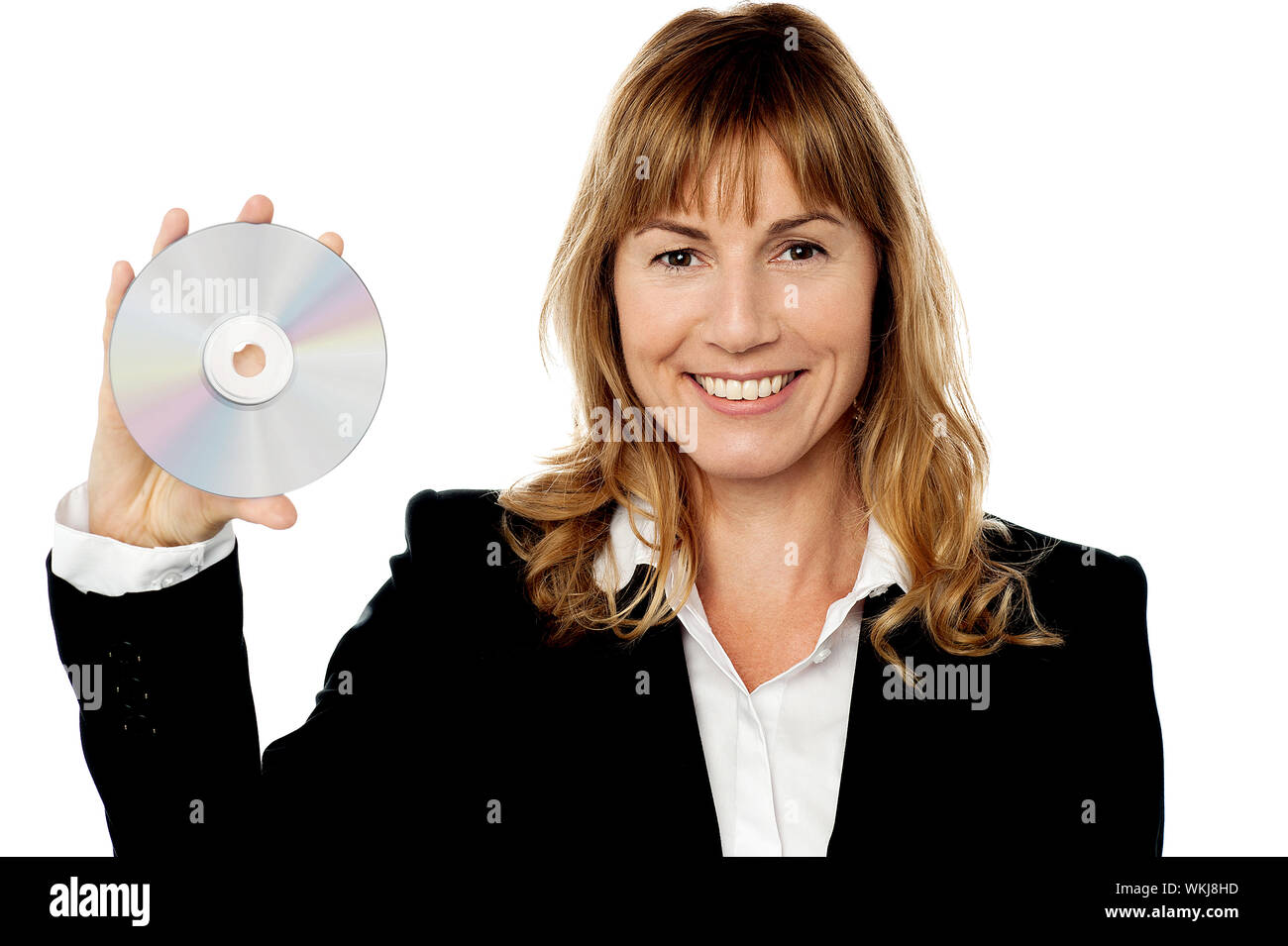Corporate female executive holding a compact disc Stock Photo - Alamy