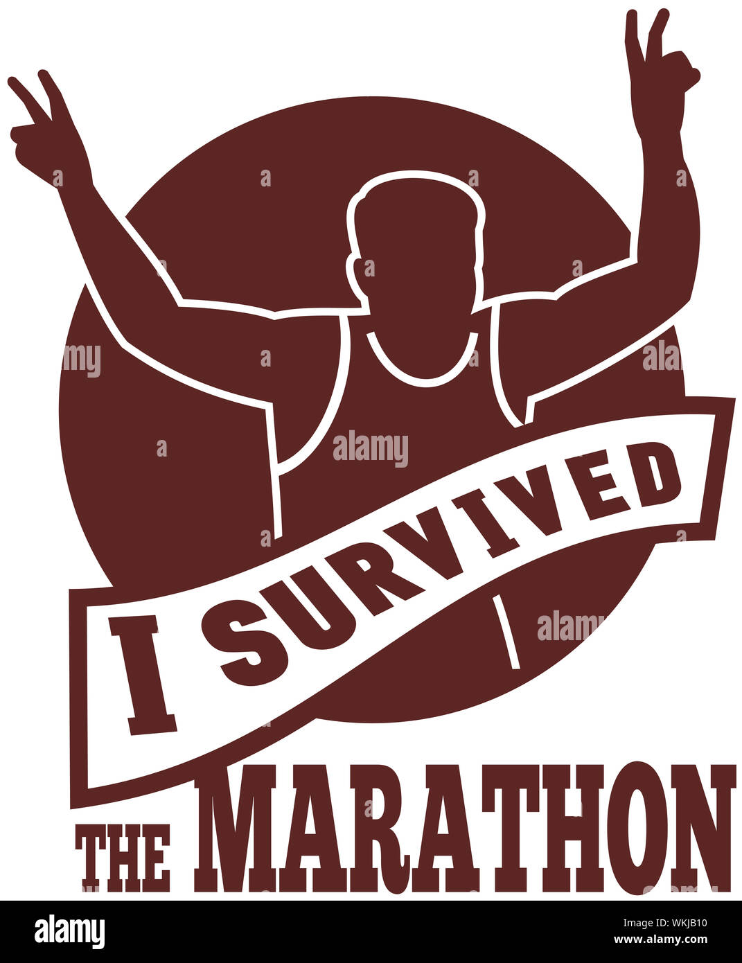 illustration of a silhouette of Marathon runner flashing victory hand ...