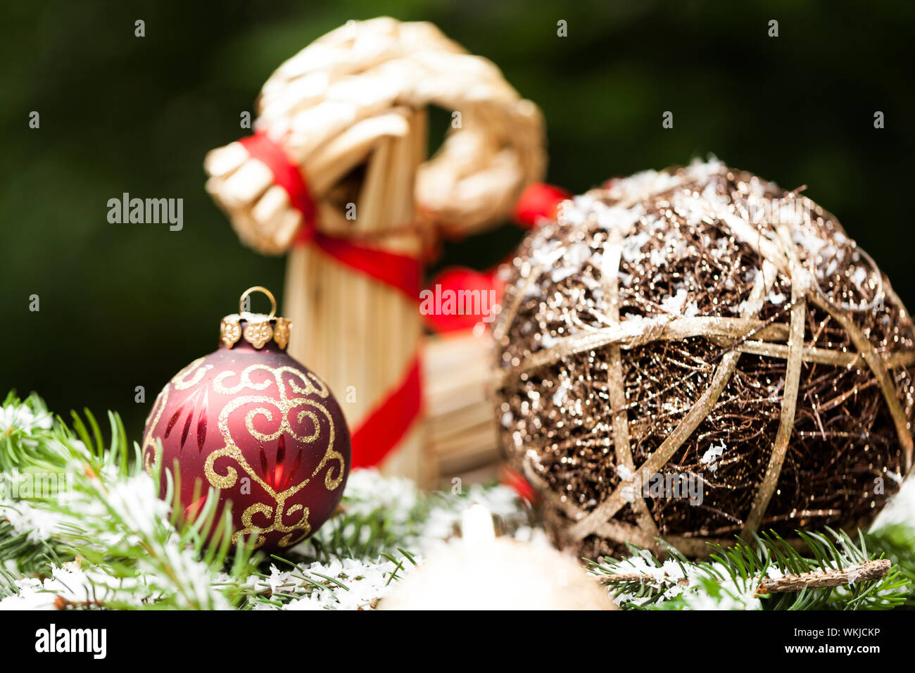 Christmas background with baubles and craft Stock Photo - Alamy