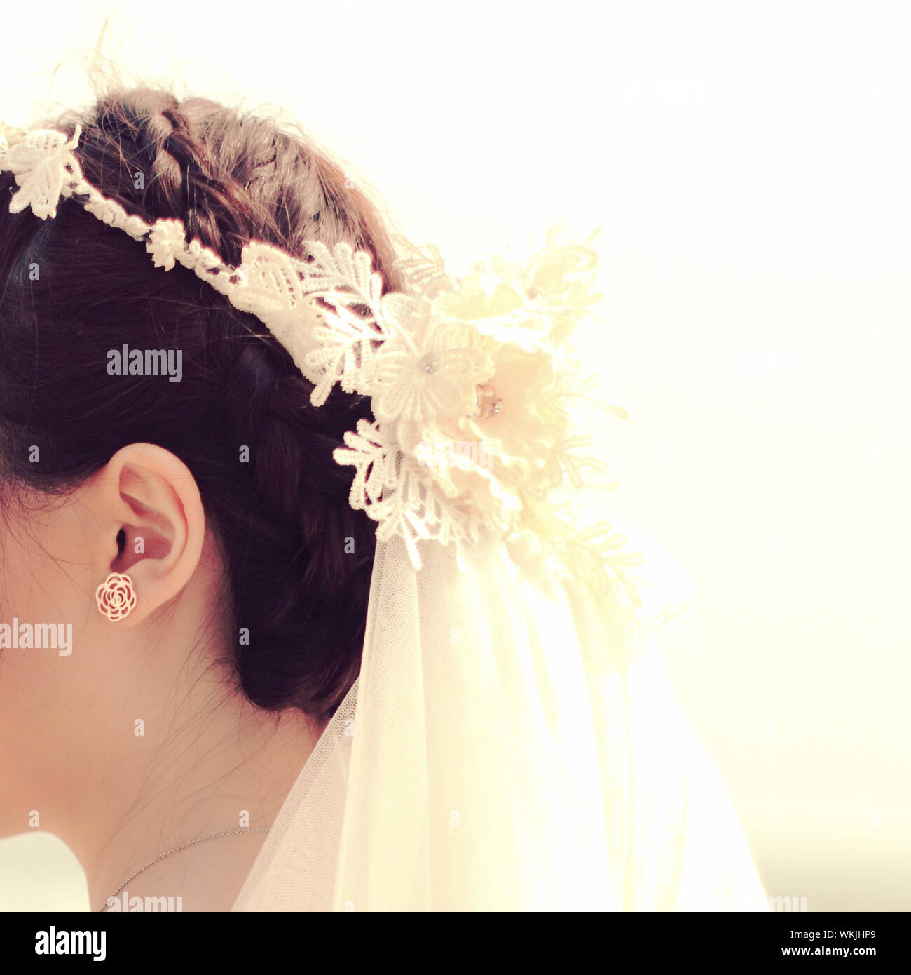 Beautiful hair style of bride with retro filter effect Stock Photo - Alamy