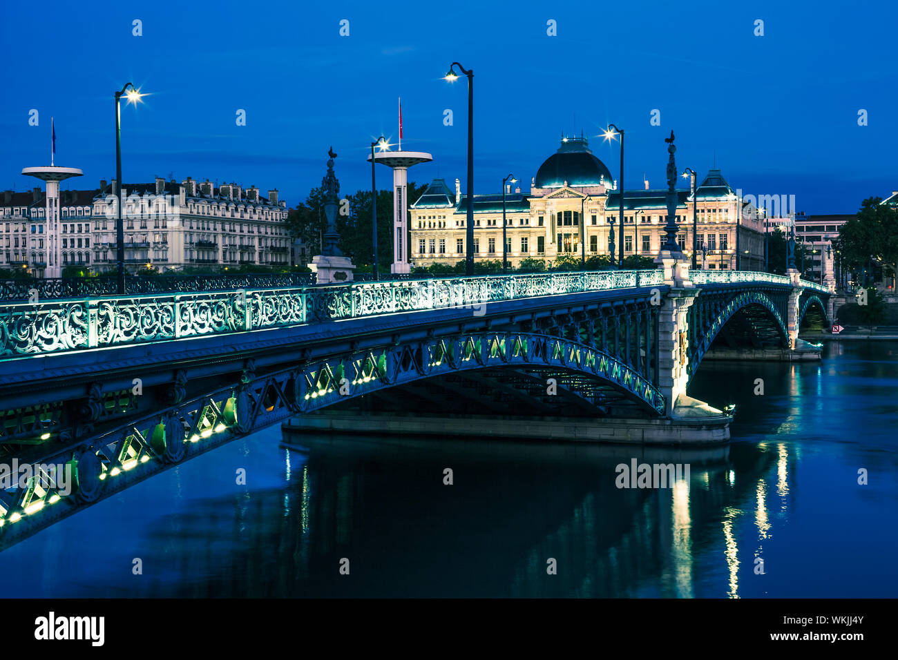 Famous bridge and University in Lyon by night, France Stock Photo - Alamy