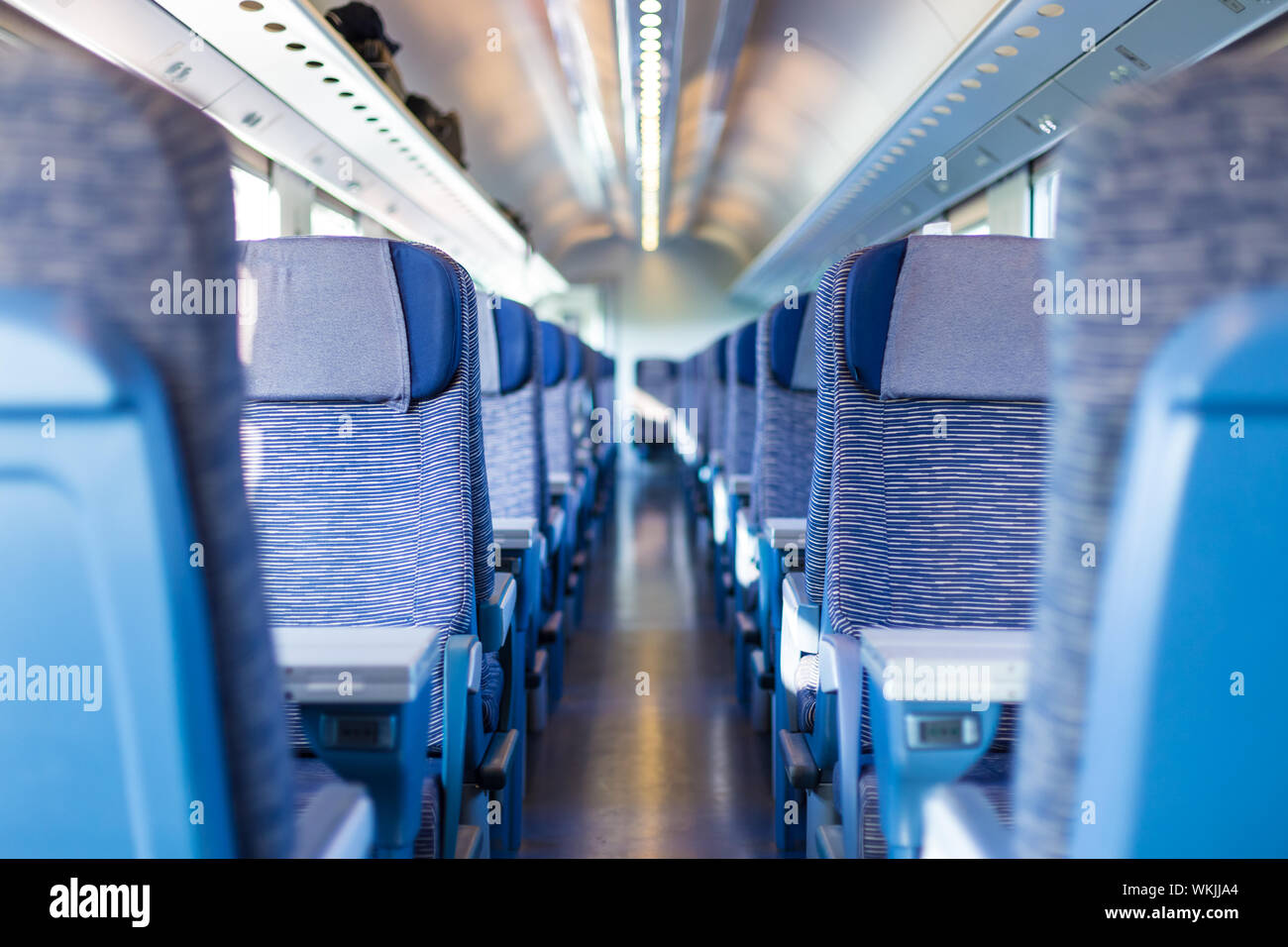 Modern european economy class fast train interior. Inside of high speed ...