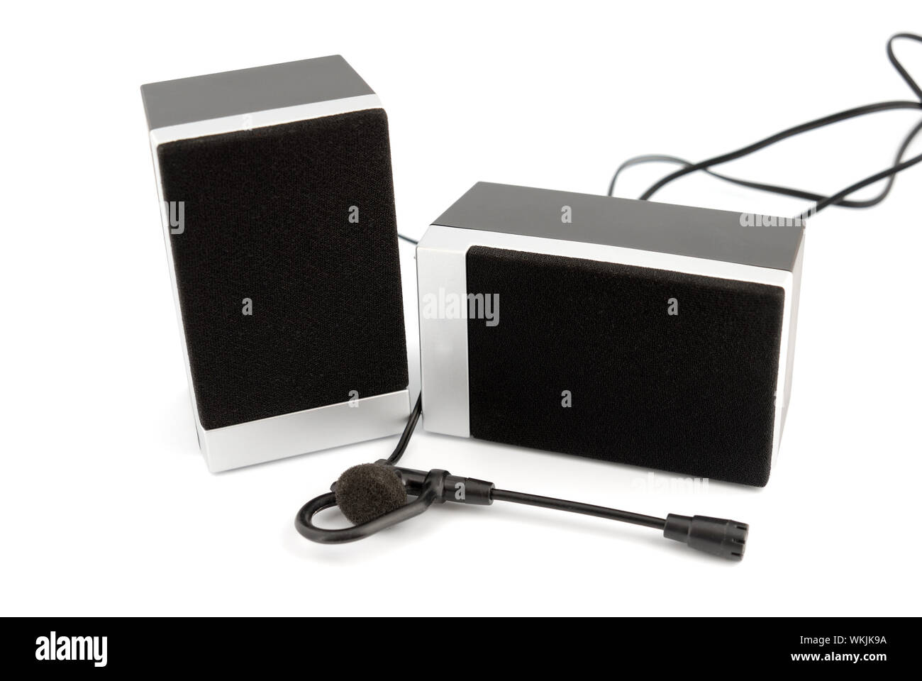 Two loudspeakers boxes isolated on white background Stock Photo - Alamy