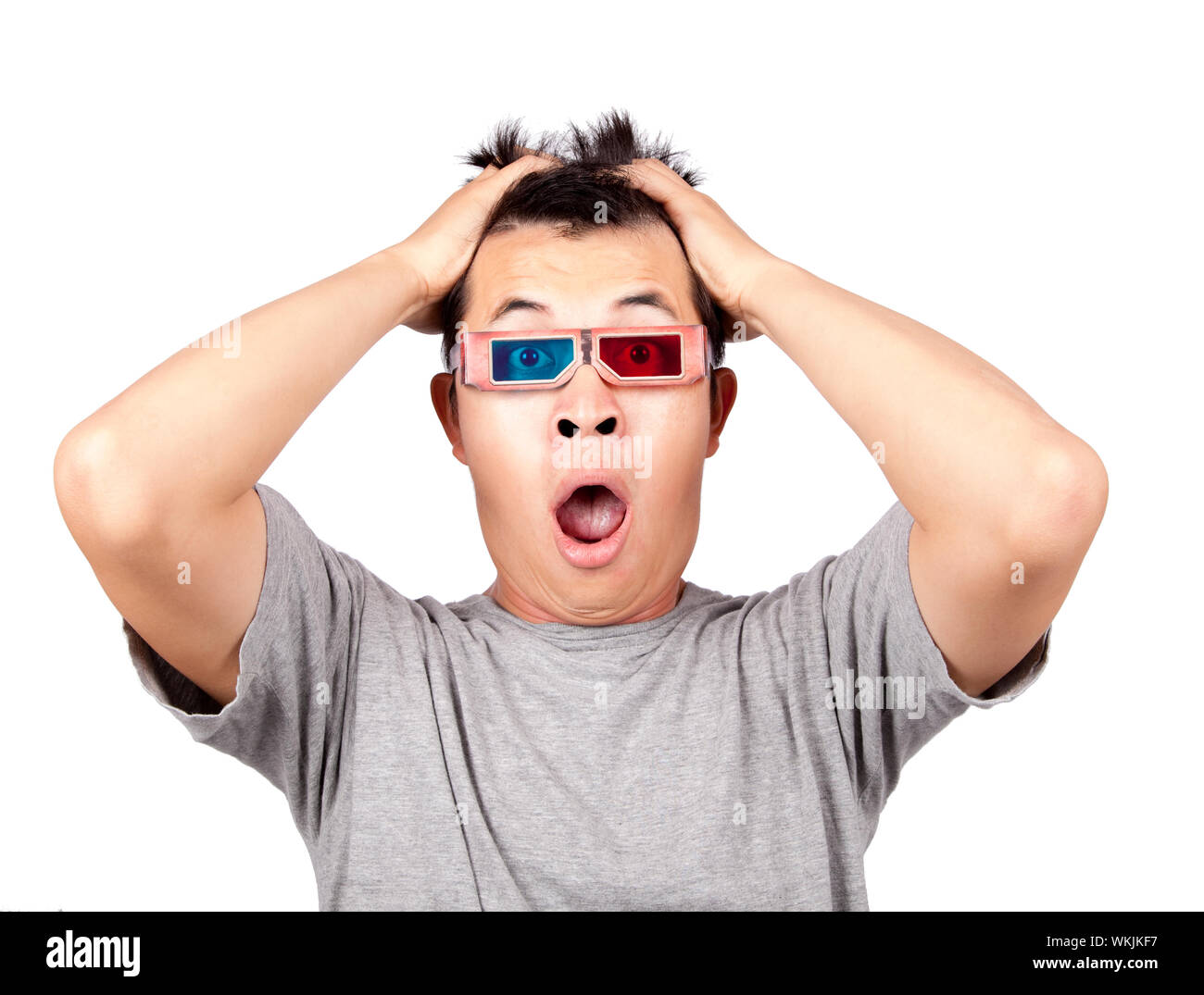 3d glasses and Portrait of shouting shocked man Stock Photo - Alamy