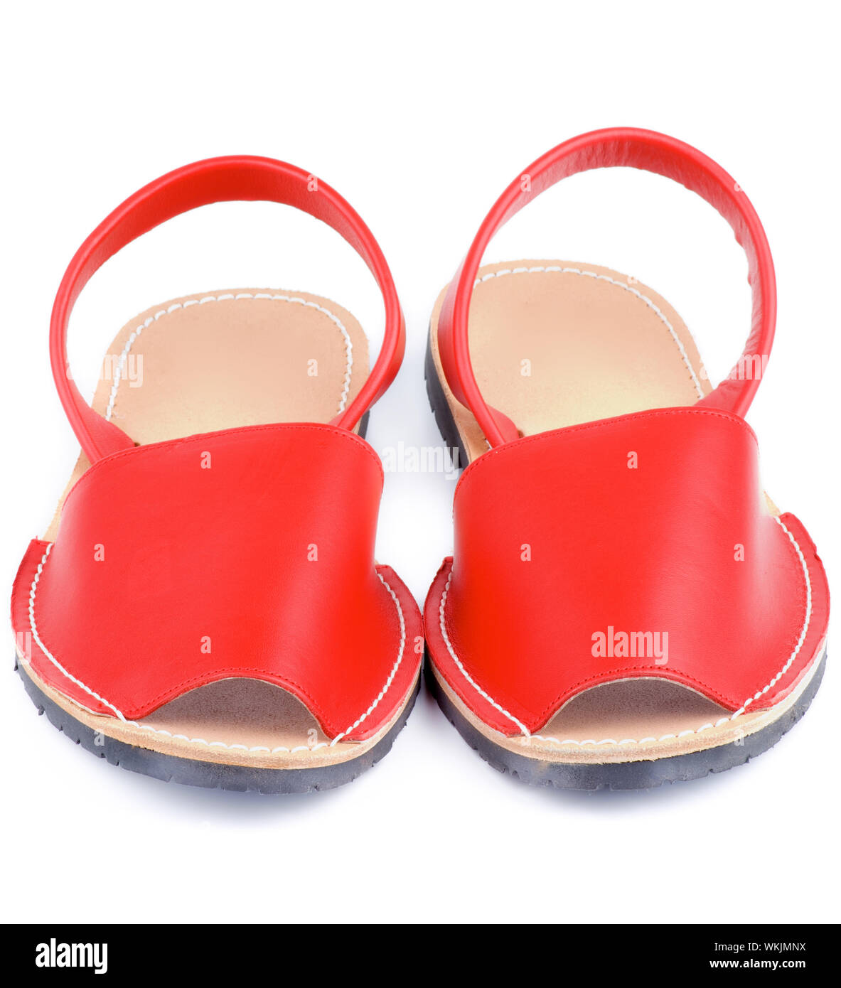 Red Leather Female Sandals Avarcas isolated on white background Stock ...