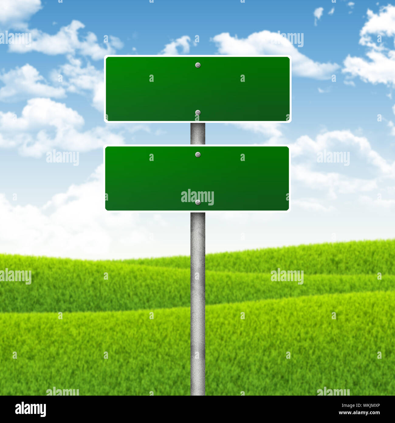 Crossroads road sign. Green grass and blue sky as backdrop Stock Photo ...