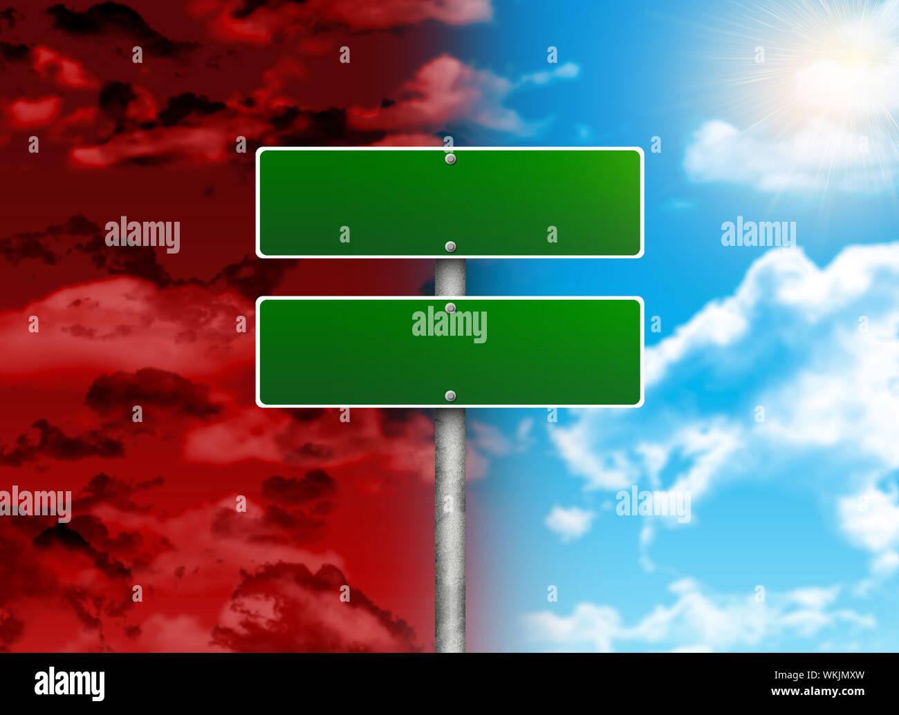 Crossroads road sign. Red and blue sky as backdrop Stock Photo - Alamy