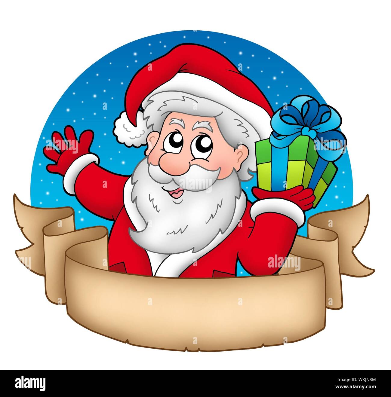 Ancient Christmas banner with Santa - color illustration Stock Photo ...