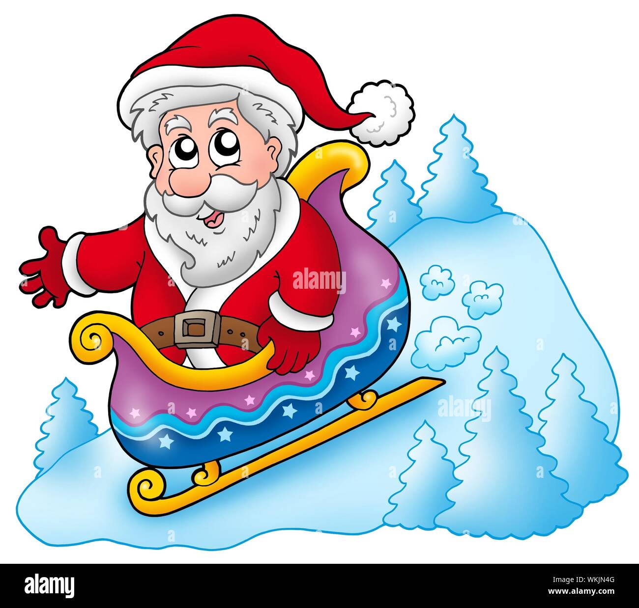 Happy Santa Claus on sledge - color illustration Stock Photo - Alamy