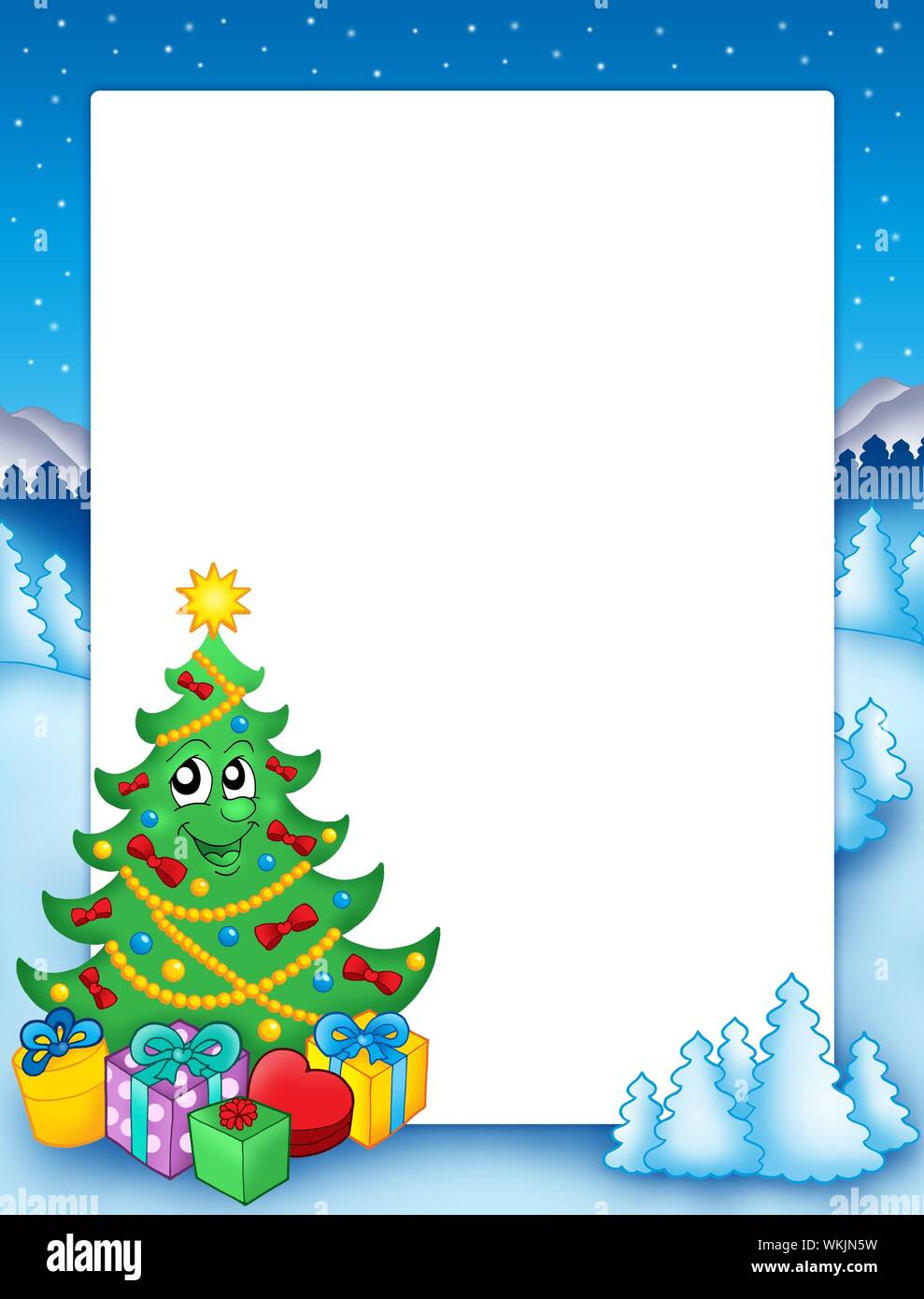 Christmas frame with tree 1 - color illustration Stock Photo - Alamy