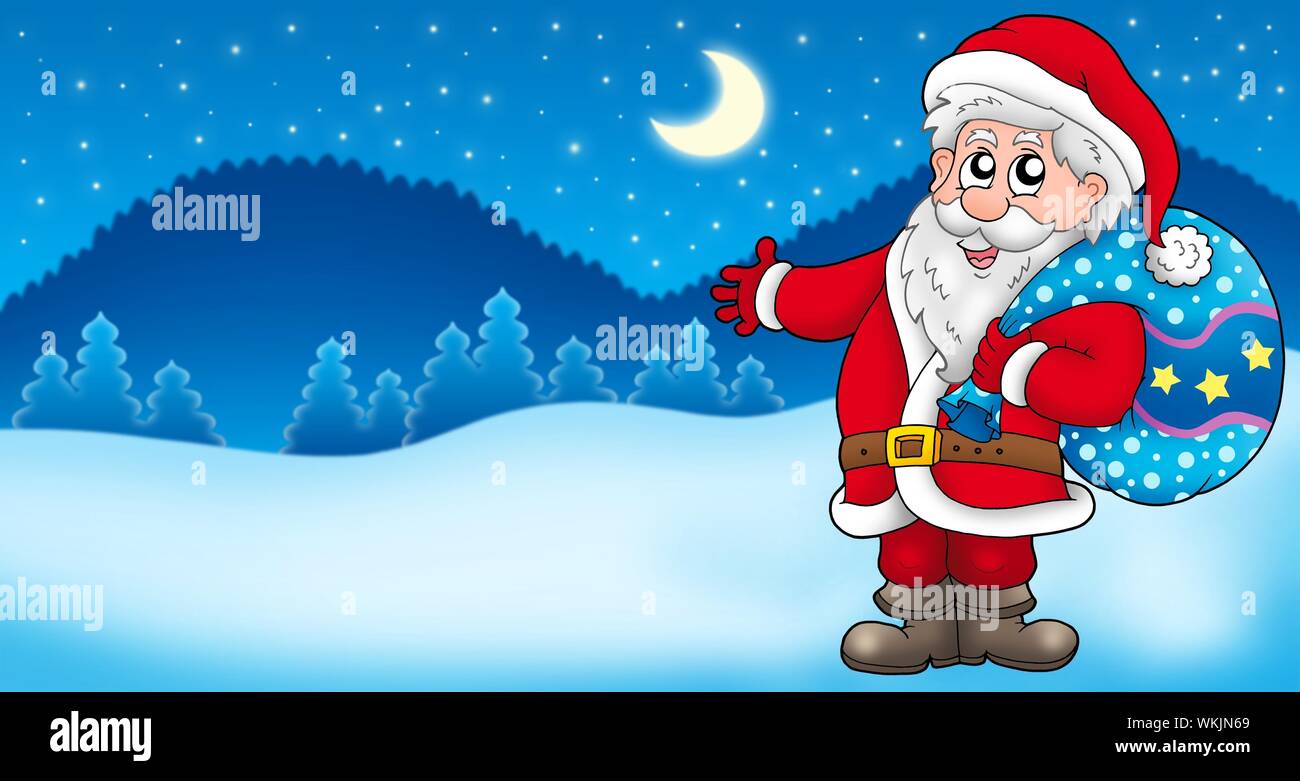 Landscape with Santa Claus 3 - color illustration Stock Photo - Alamy