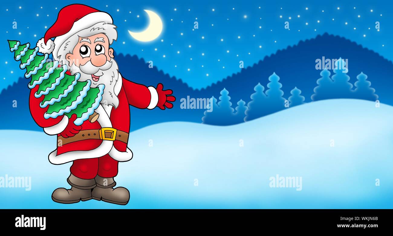 Landscape with Santa Claus 5 - color illustration Stock Photo - Alamy