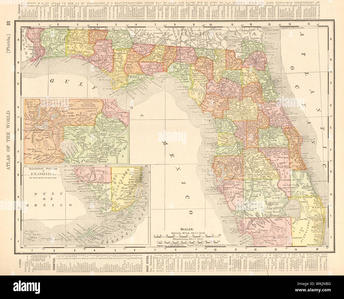 Florida state map showing counties. RAND MCNALLY 1906 old antique chart ...