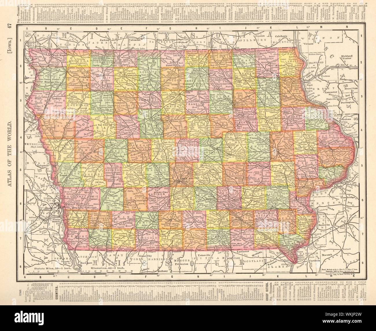 Iowa state map showing counties. RAND MCNALLY 1906 old antique plan ...