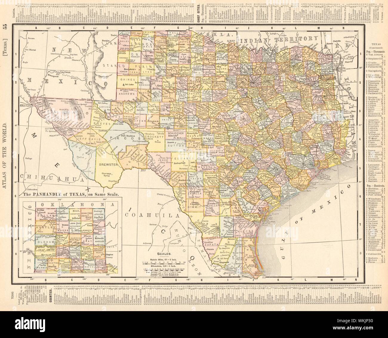 Texas state map showing counties. RAND MCNALLY 1906 old antique plan ...