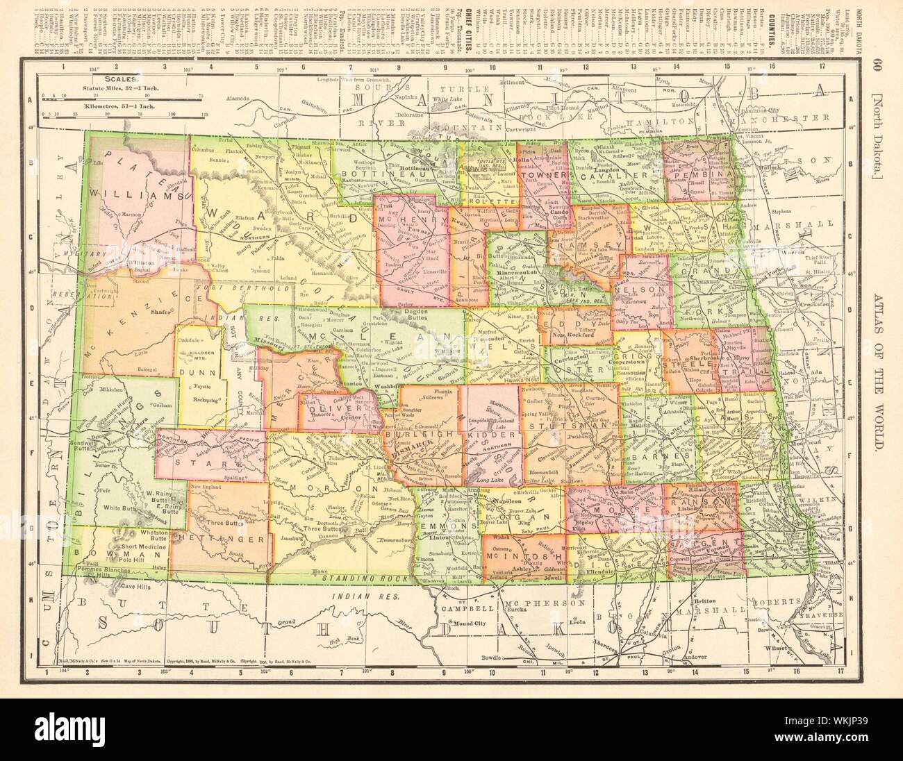 North Dakota state map showing counties. RAND MCNALLY 1906 old antique ...