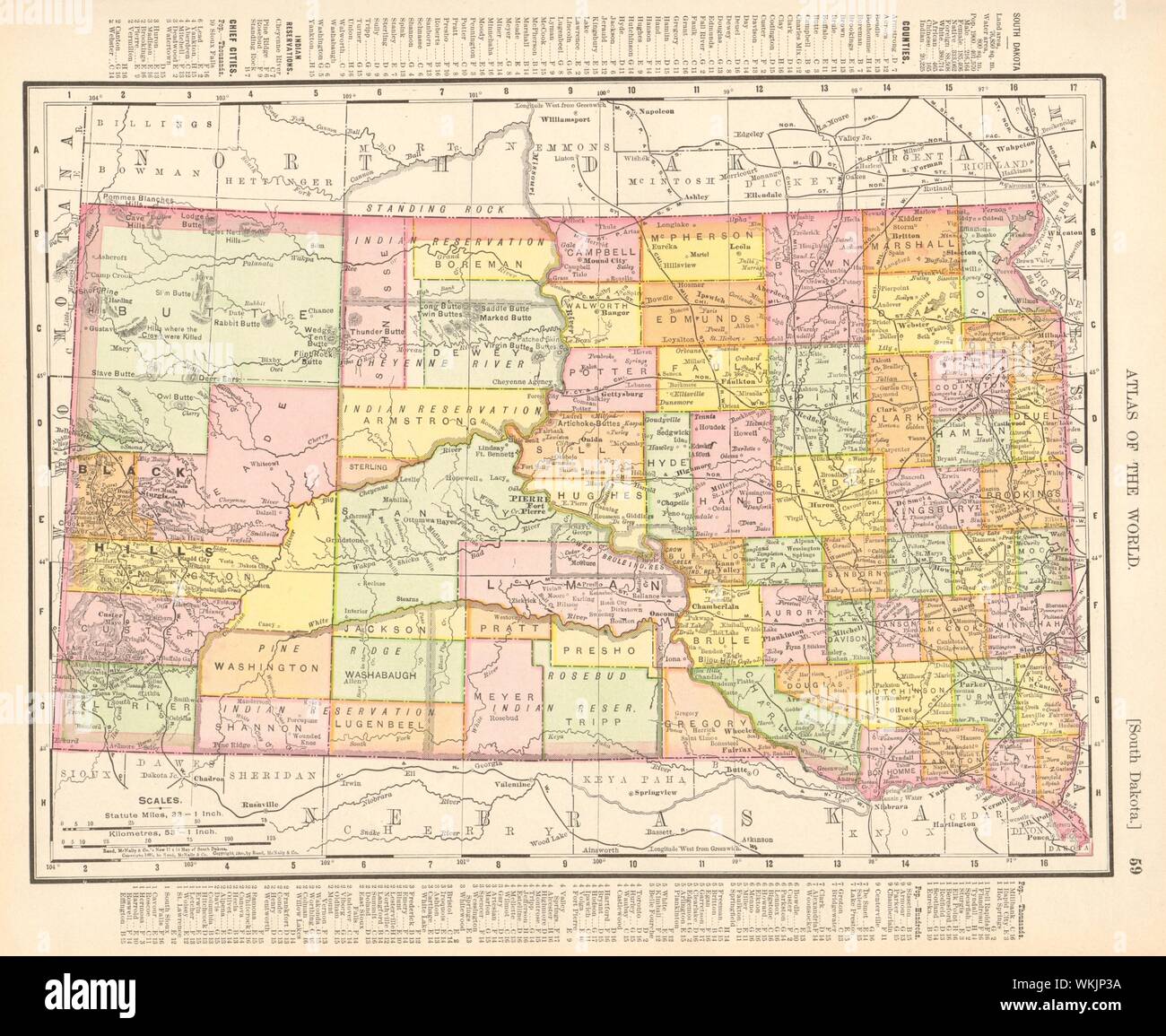 South Dakota state map showing counties. RAND MCNALLY 1906 old antique ...