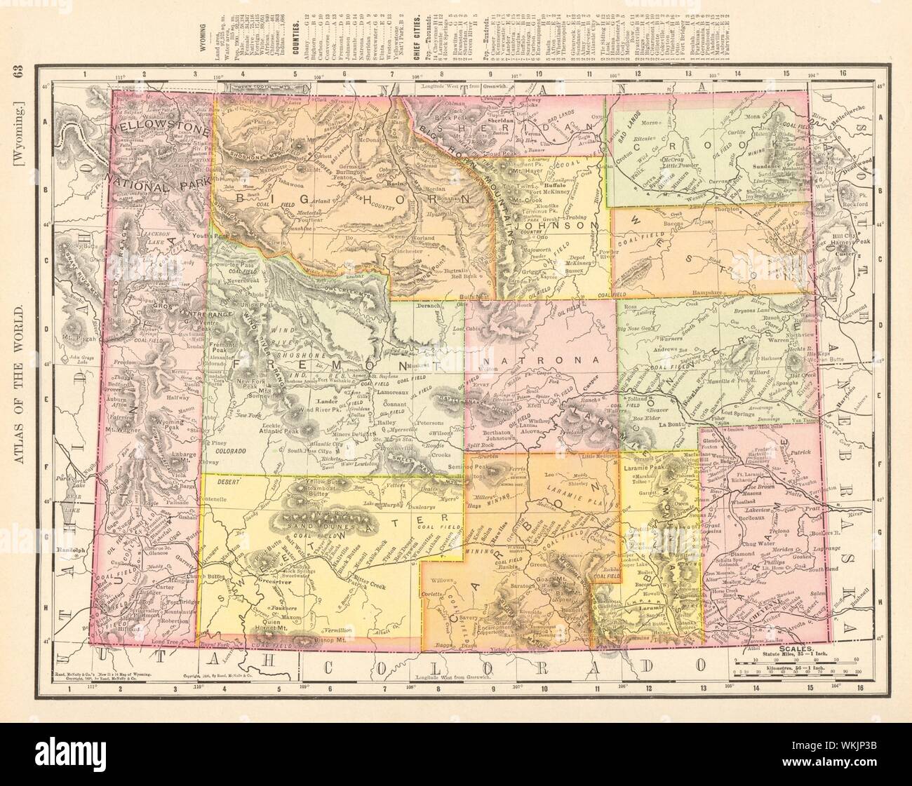 Wyoming state map showing counties. Yellowstone. RAND MCNALLY 1906 old ...