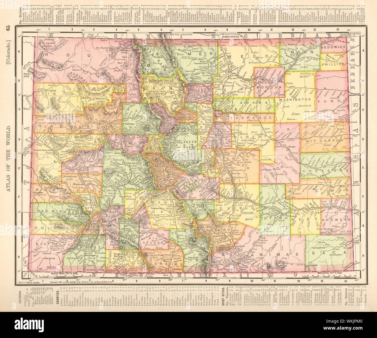 Colorado state map showing counties. RAND MCNALLY 1906 old antique ...
