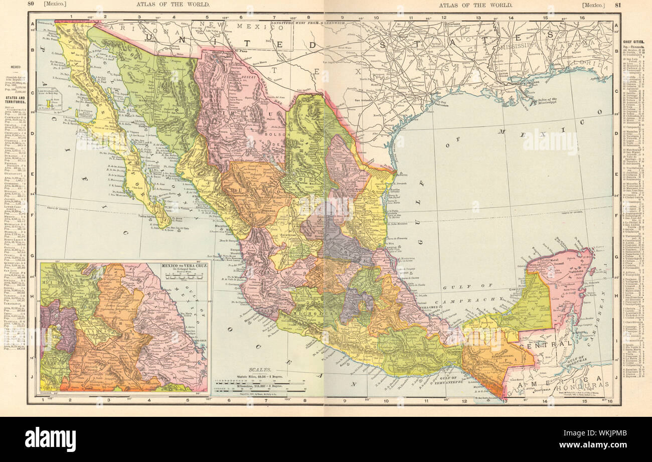 Mexico. Mexico City to Veracruz inset. RAND MCNALLY 1906 old antique ...