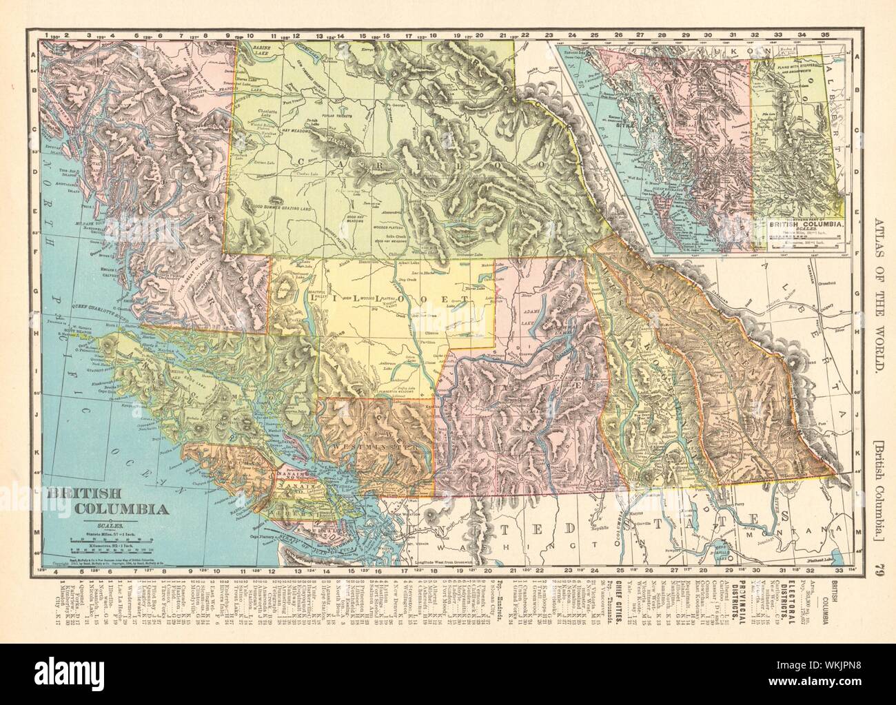 British Columbia province map. Canada. RAND MCNALLY 1906 old antique ...