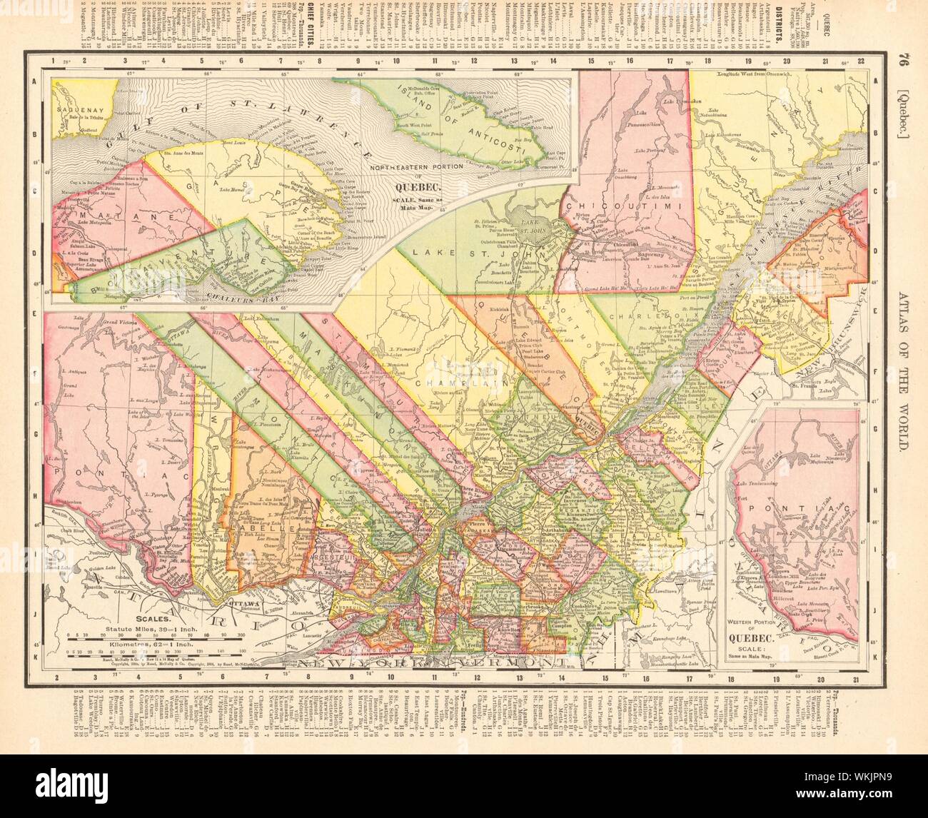Quebec. Québec. Canada. RAND MCNALLY 1906 old antique vintage map plan ...