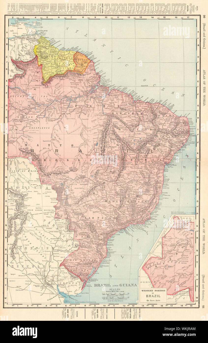 Brazil and the Guianas. Suriname Guyana. RAND MCNALLY 1906 old antique ...