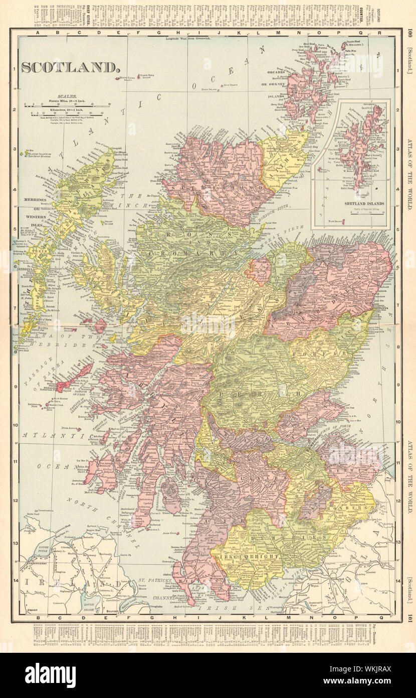 Scotland in counties. RAND MCNALLY 1906 old antique vintage map plan ...