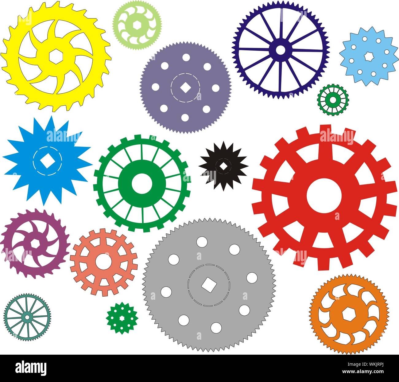 Set of multi-coloured gears different in the form Stock Photo - Alamy