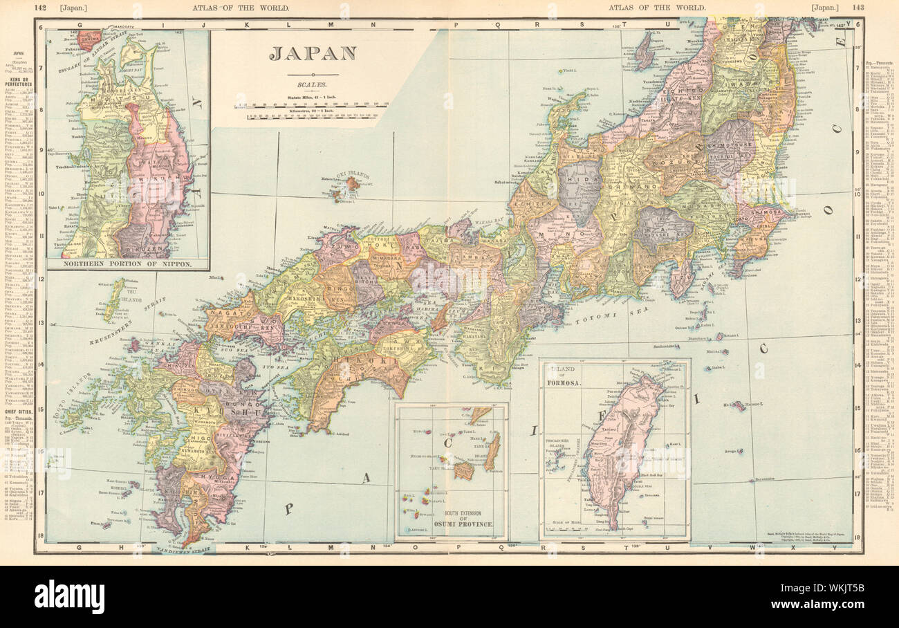 JAPAN & Formosa / Taiwan. RAND MCNALLY 1906 old antique vintage map ...