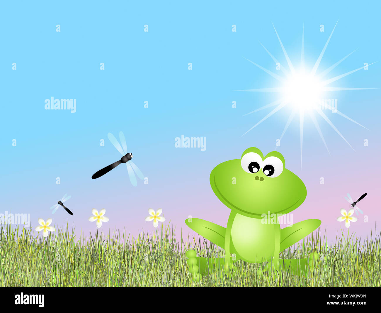 frog and dragonflies Stock Photo - Alamy
