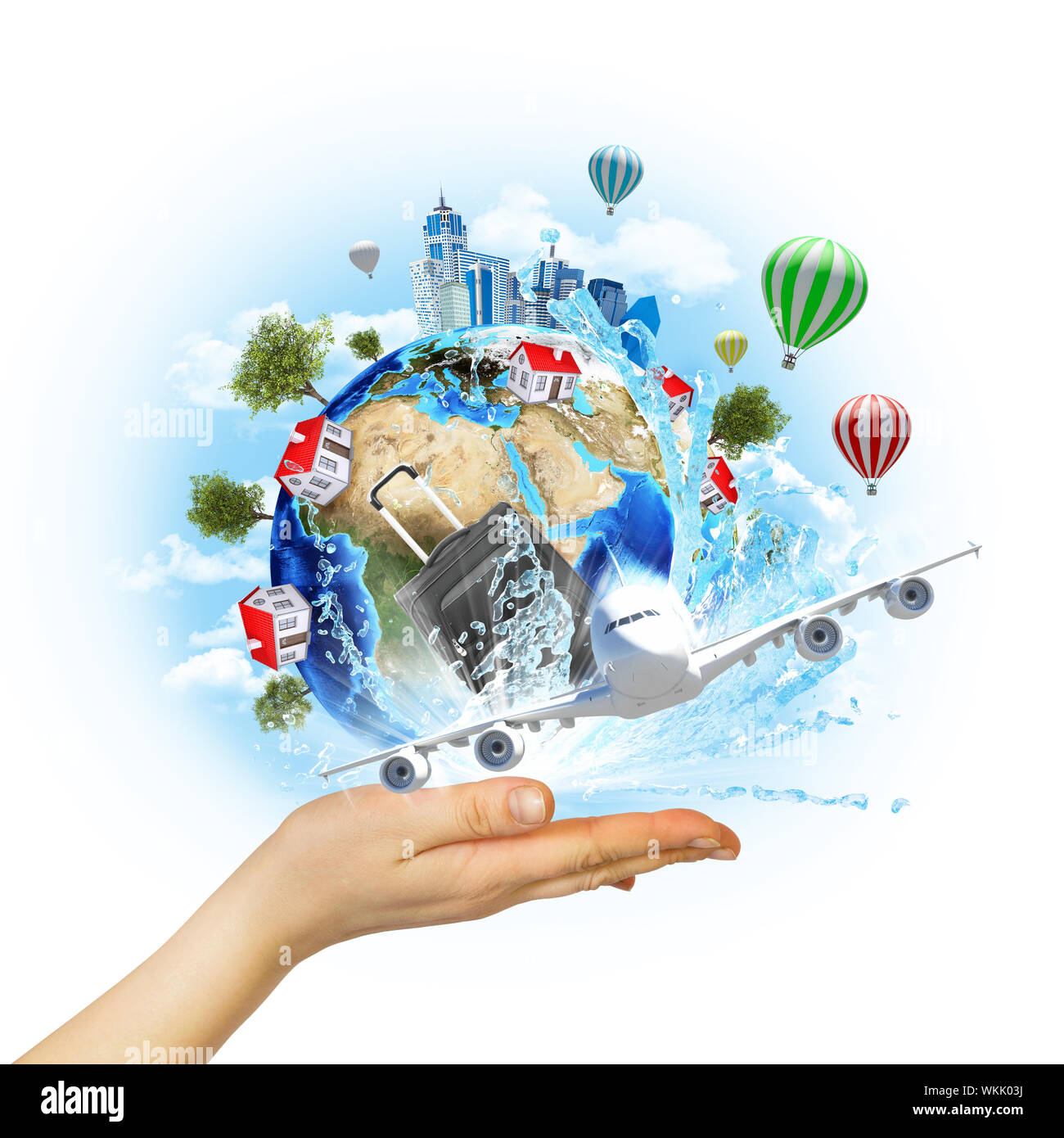 Hand hold Earth with buildings and trees. Elements of this image are ...