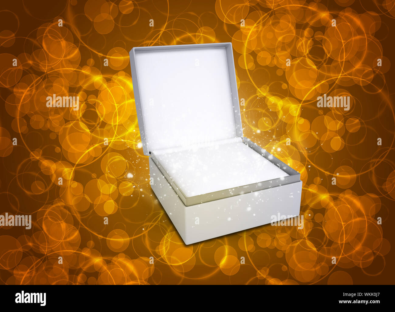 Jewelry box with magical circles of light on dark background Stock ...