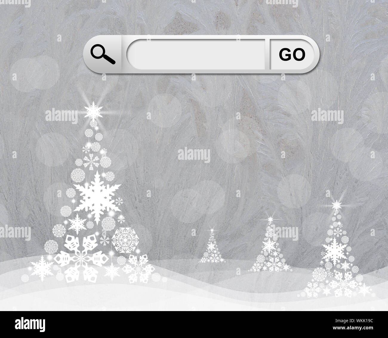 Search bar in browser. Christmas trees consists of small snowflakes on ...