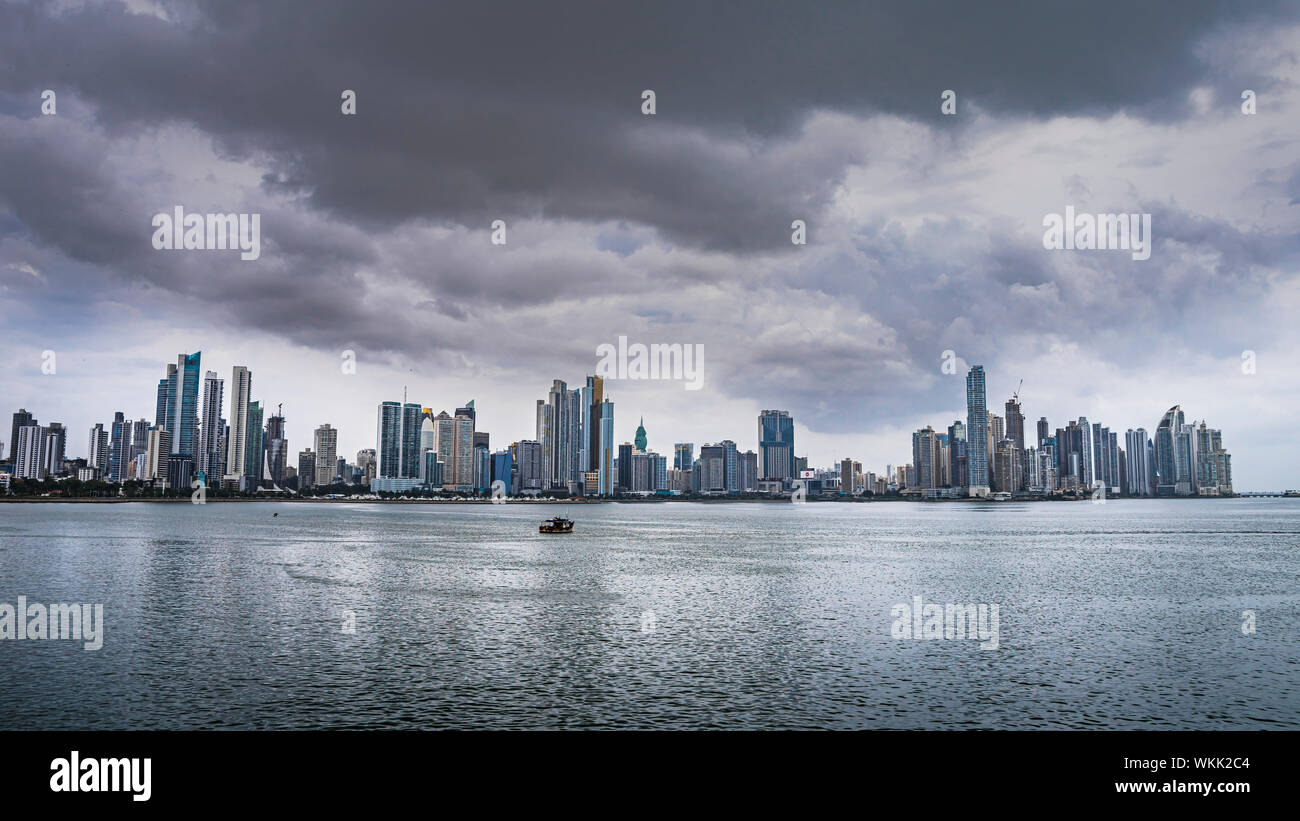 Panama City, panorama skyline with big skyscrapers and cloudy sky Stock ...