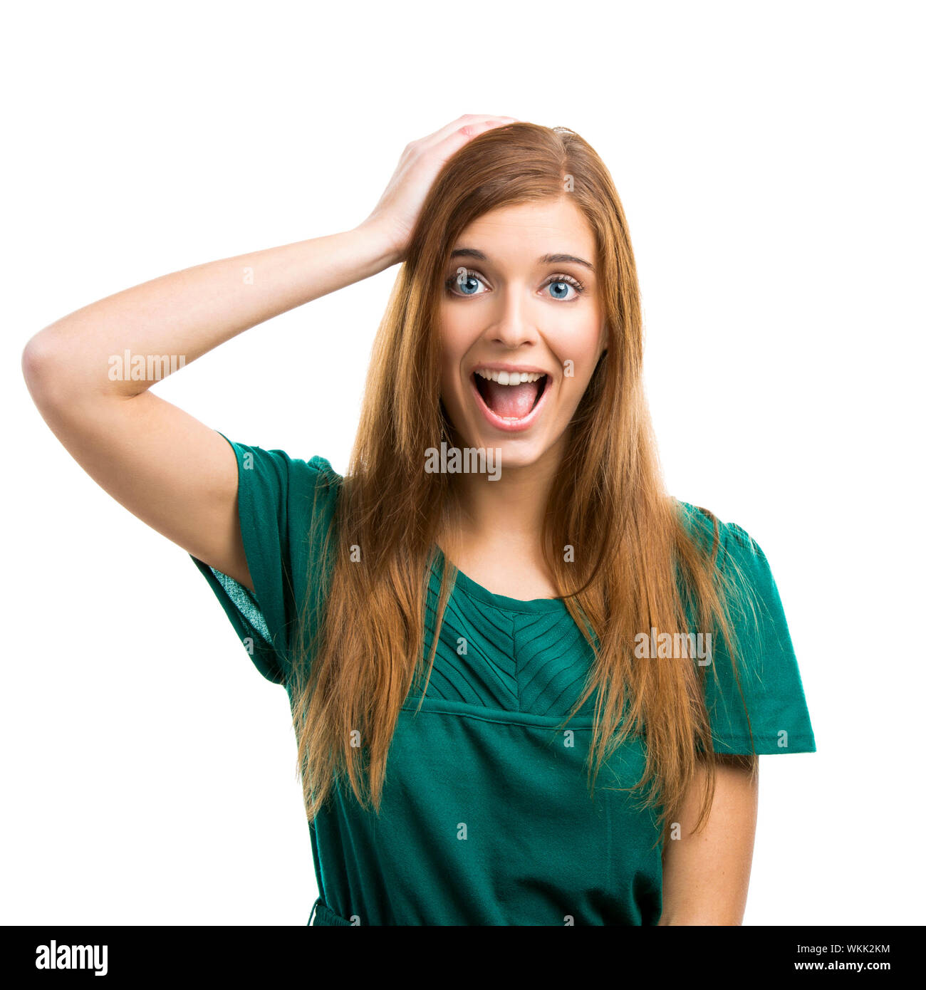 Portrait of a beautiful girl with a happy expression isolated on white ...
