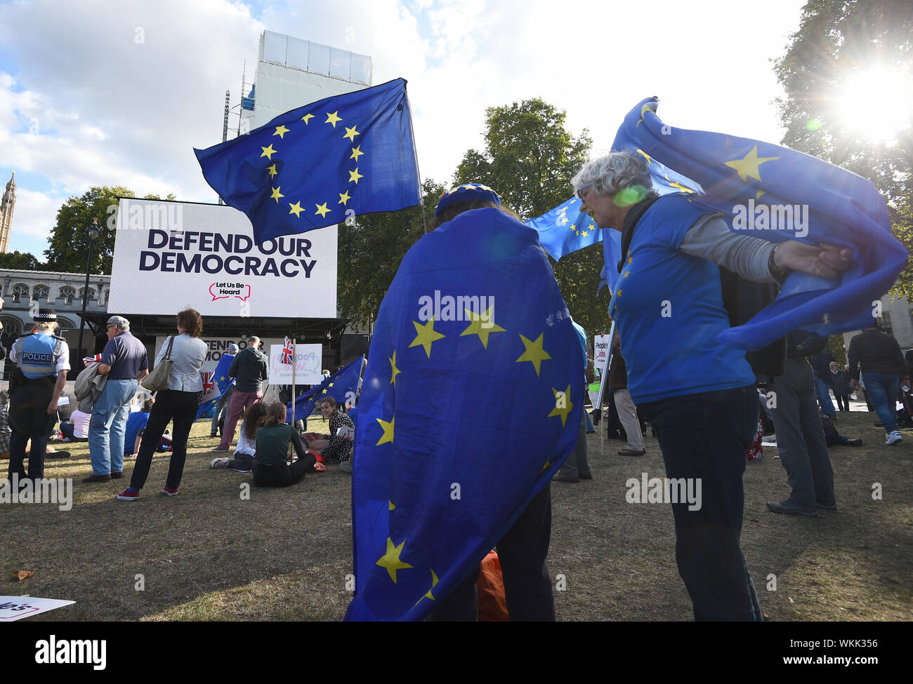 Protesters outside the Houses of Parliament in Westminster, London ...