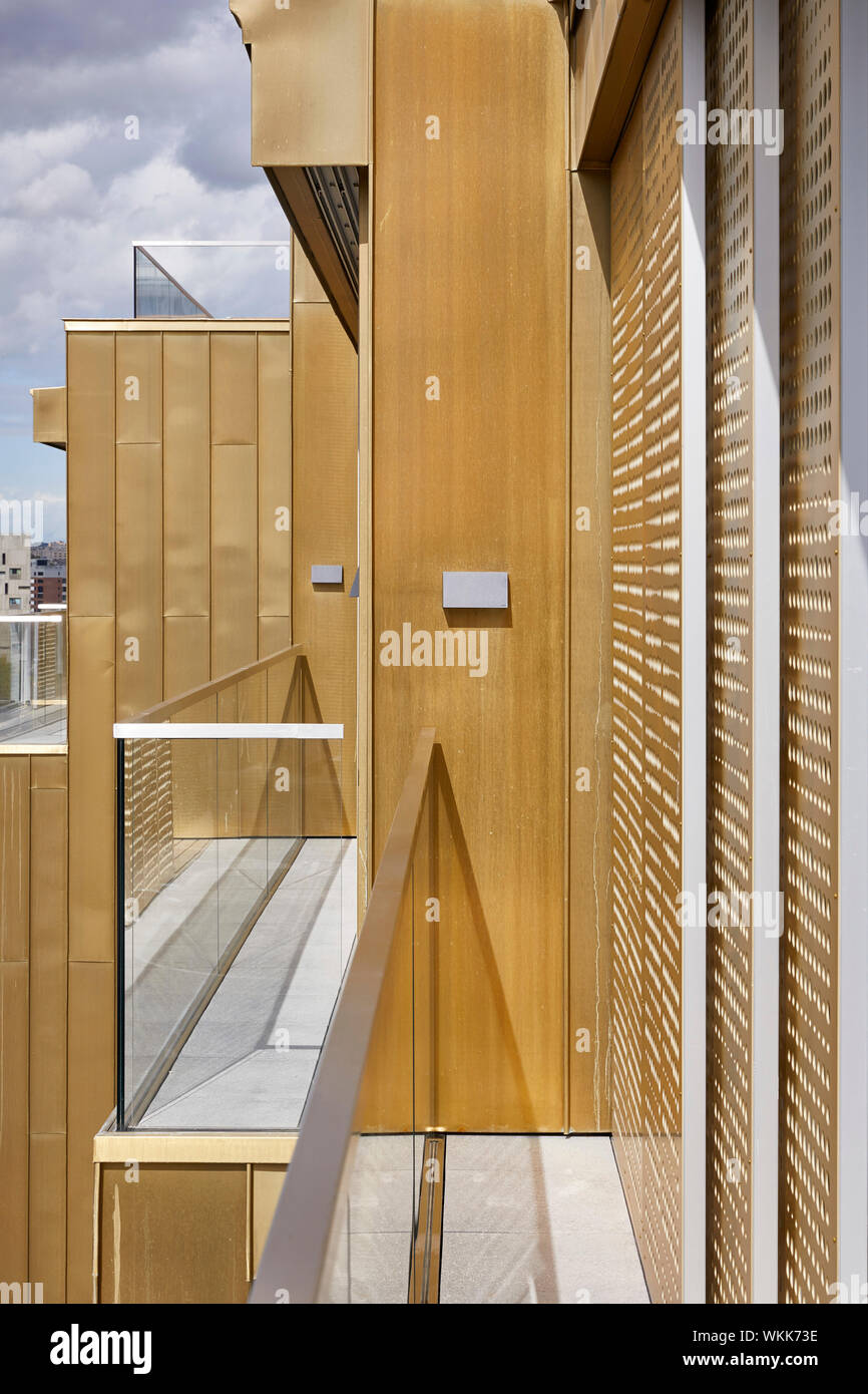 Detail of copper alloy cladding. Faraday House at Battersea Power ...