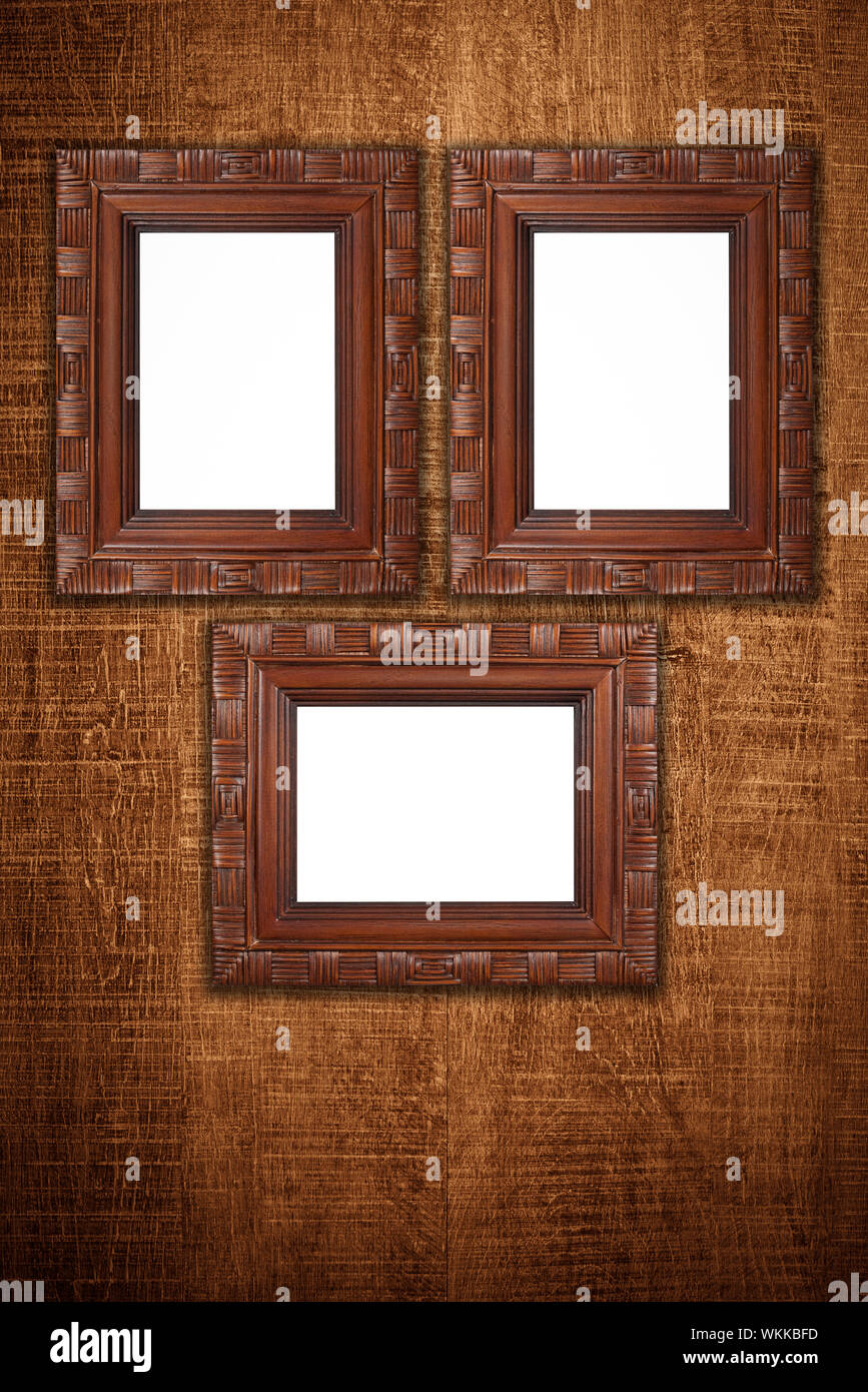 Old picture frame on vintage wood wall Stock Photo - Alamy