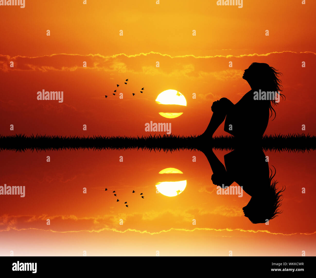girl at sunset Stock Photo - Alamy
