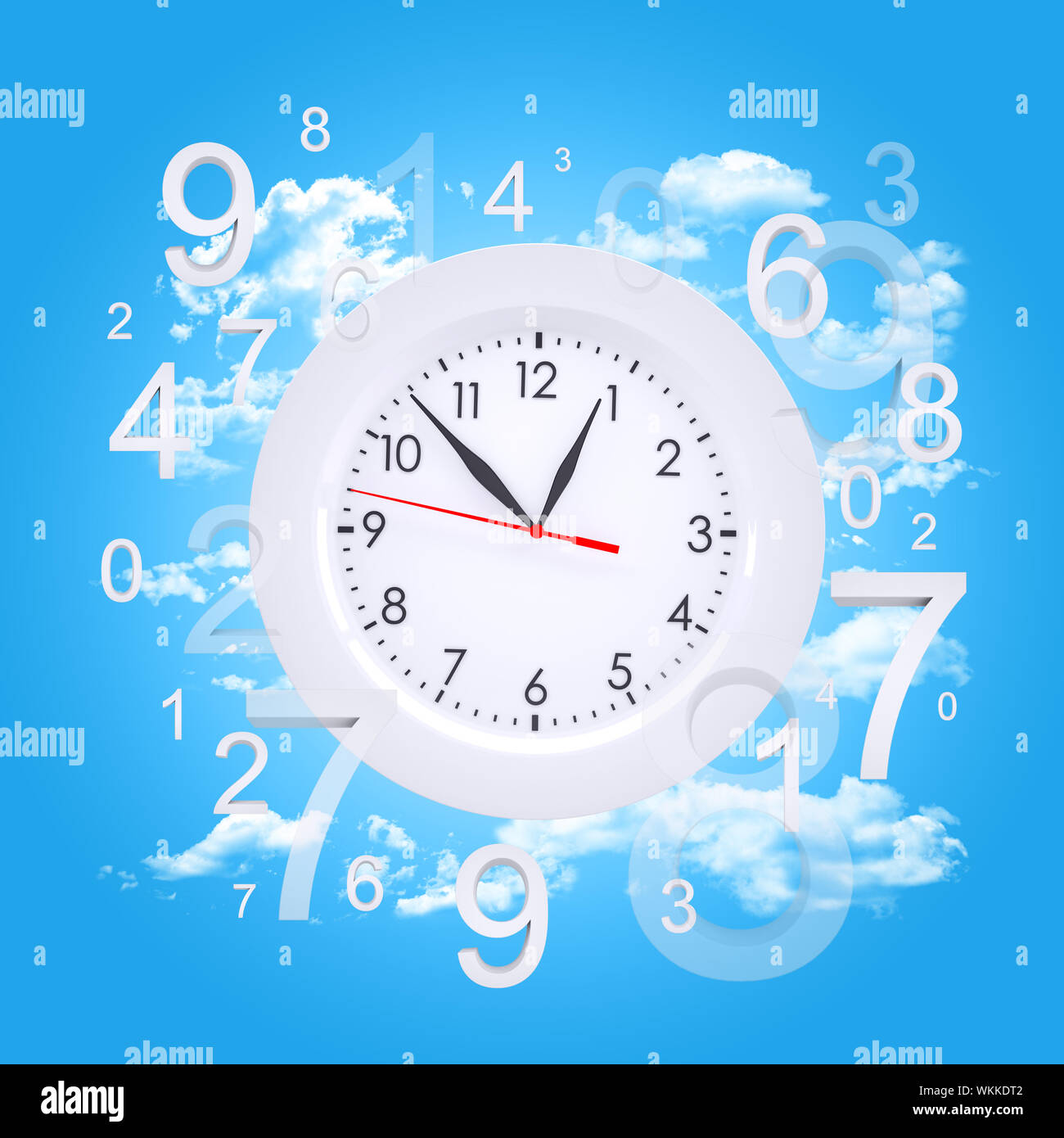 Clock face with figures. Sky and clouds as backdrop Stock Photo - Alamy