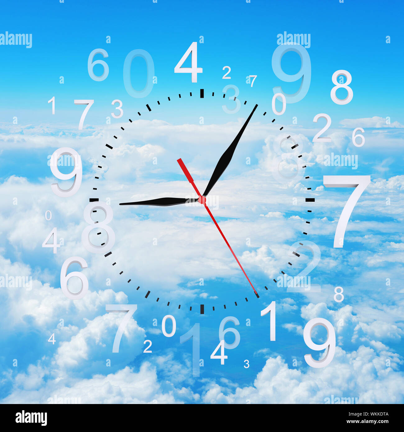 Clock face with figures. Sky and clouds as backdrop Stock Photo - Alamy