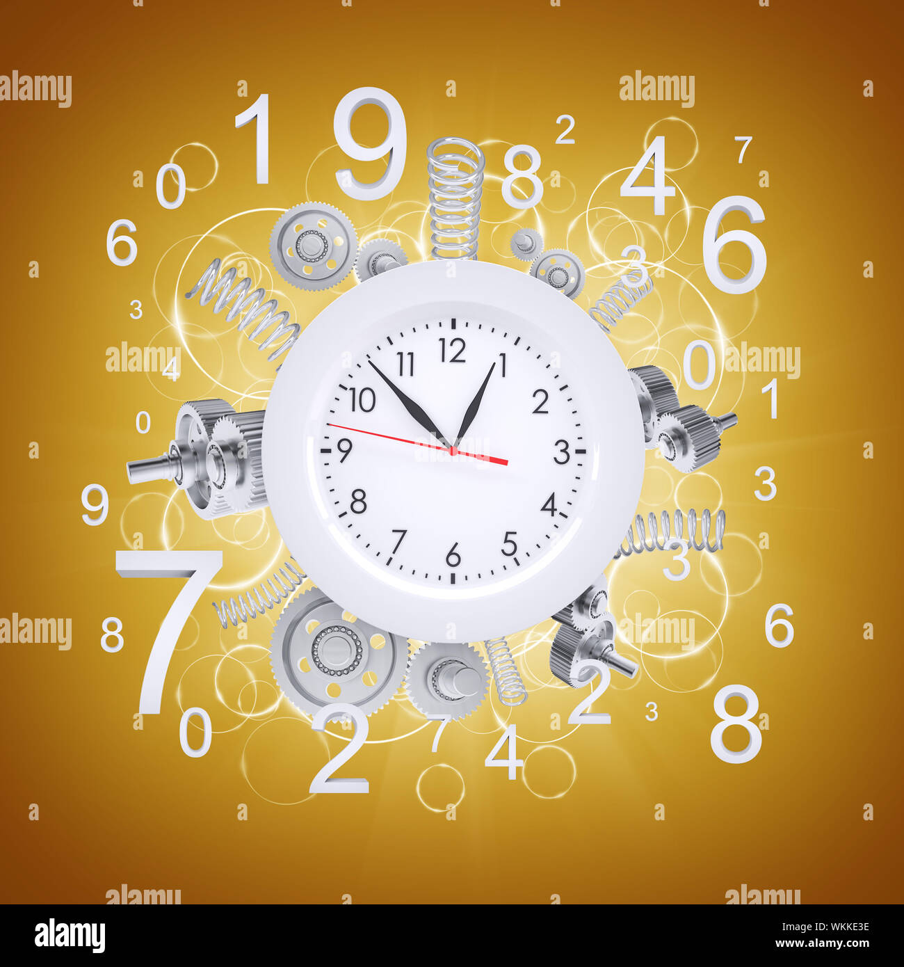 Clock face with springs and gears. Orange background Stock Photo - Alamy