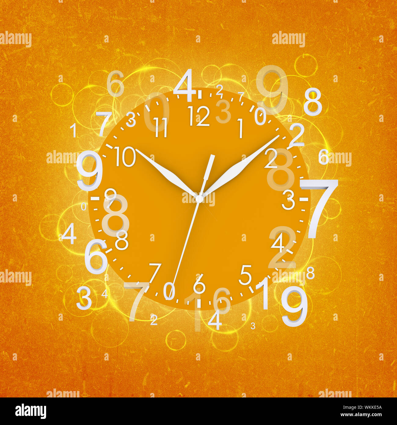 Clock face with white figures. Orange background Stock Photo - Alamy
