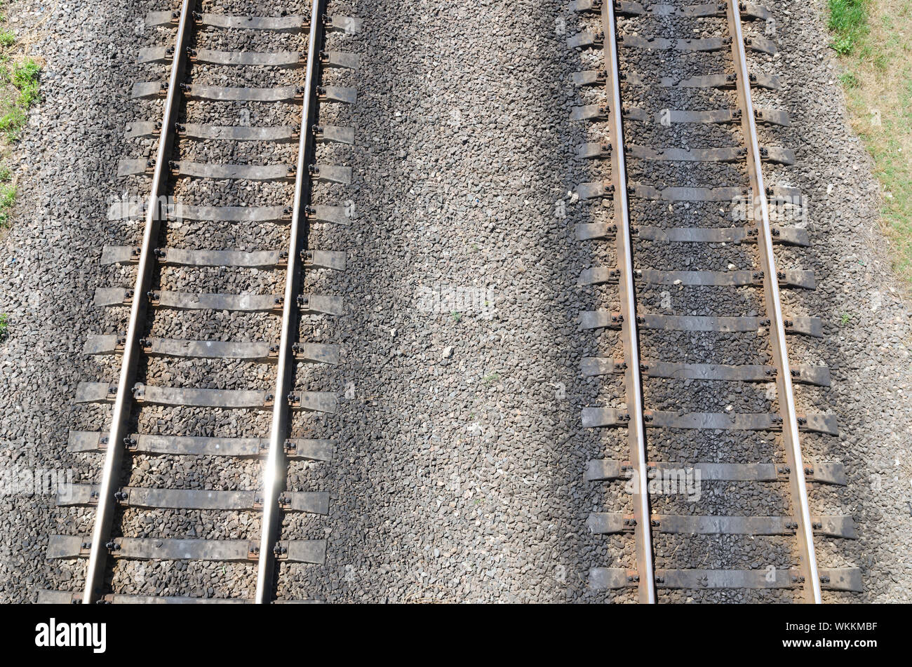 two parallel railroads. aerial view Stock Photo - Alamy