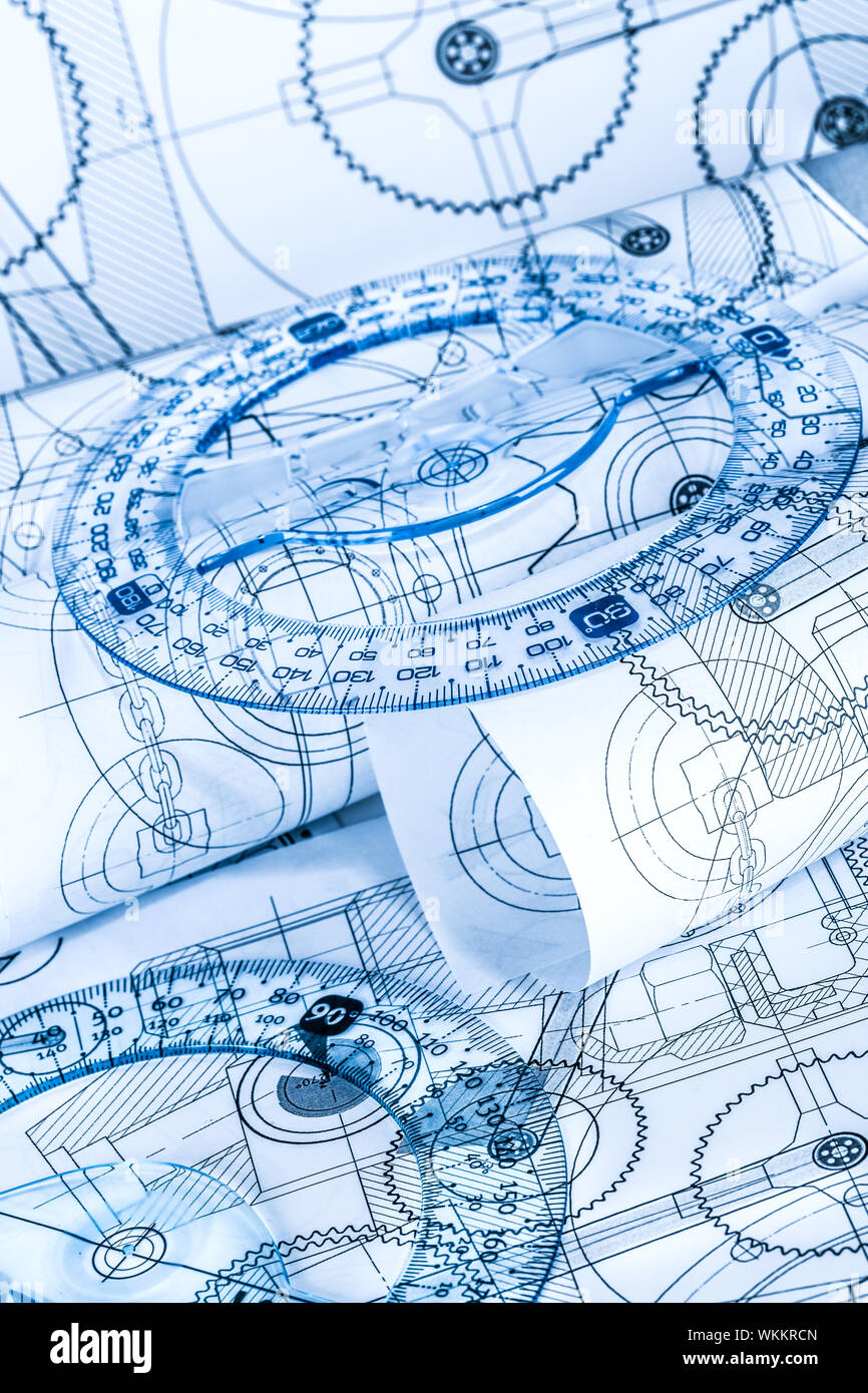 Technical drawings in a blue toning Stock Photo - Alamy